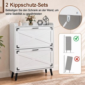 Costway Botník s 2 výklopnými zásuvkami Volně stojící botník – 80 × 24 × 103 cm