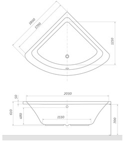 Roth Asymetrická akrylátová vana TULLIP Varianta: rozměry: 160x100 cm, orientace: Levá - (TULLIP /160 L - 5159000)