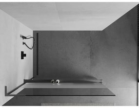 Mexen Kioto+ L, sprchová zástěna Walk-In s poličkou a věšákem 90 x 200 cm, 8mm čiré sklo-námraza, grafitový profil, 800-090-123-66-35