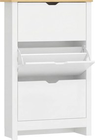 HOMCOM skříňka na boty výklopný botník 3 klapky na 18 párů bot prostorově úsporná v bílé a přírodní barvě 72 x 26 x 112 cm do předsíně a vstupních pr…