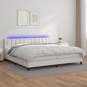 Box spring postel s matrací a LED bílá 200x200 cm umělá kůže 3134244
