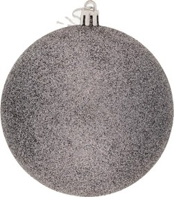 Sada vánočních ozdob šedá glitter 10 cm plastová koule, balení 6 ks