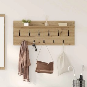 věšák, nástěnný, 1 prkno, háčky, kompozitní dřevo, 40x100x12 cm, dub artisan, Dekorino TK20260019