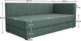 Válenda s úložným prostorem, 90x200, zelená, LUIZA Kondela 0000420659