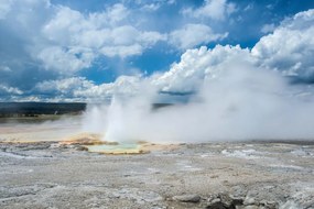 DIMEX | Vliesová fototapeta Yellowstonský národní park MS-5-1762 | 375 x 250 cm| modrá, bílá, šedá