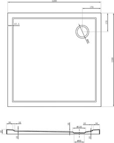 Mexen Flow, čtvercová sprchová vanička slim 120 x 120 cm, bílá lesklá, 46S101212