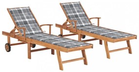 Zahradní lehátko 2ks masivní teak / látka Dekorhome