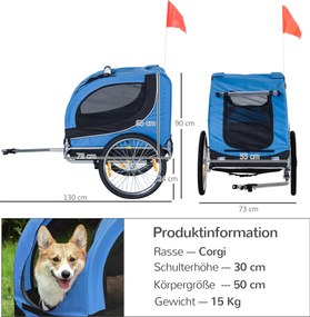 PawHut přívěs pro psy přívěs na kolo přívěs pro psy, přívěs pro psy, modrý+černý, 130x73x90cm| Aosom