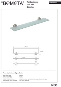 Bemeta Design NEO: Polička skleněná, 600 mm -