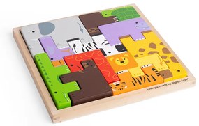 Bigjigs Toys Dřevěné kostky puzzle se zvířátky safari