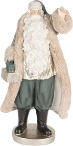 Béžovo-zelená dekorace Santa v kožichu a dárky - 20*15*42 cm