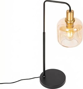 Designová stolní lampa černá s mosazí a jantarovým sklem - Zuzanna