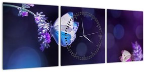 Obraz - Motýli na levanduli (s hodinami) (90x30 cm)