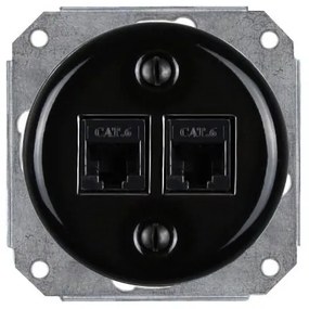 Elhard Kulatá keramická zásuvka 2xRJ45 CAT6, černá KV2034B