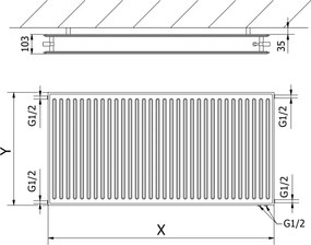 Mexen CVH20 Hygienický deskový radiátor 600 x 2000 mm, spodní připojení, 2198 W, antracit - W620H-060-200-66