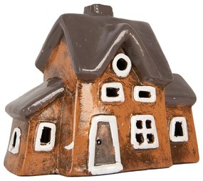 Oranžový keramický svícen na čajovou svíčku domek Village - 20*11*16 cm