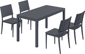 Outsunny Zahradní nábytek sedací souprava 5dílný široký stůl se 4 stohovatelnými židlemi lamelové provedení pro 4 osoby tmavě šedá
