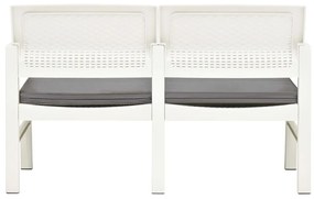 2místná zahradní lavice s poduškami 120 cm plast bílá,  48821
