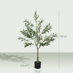 HOMCOM Umělý Olivový Strom 120 cm - Realistický Vnitřní Strom s Realistickými Listy a Plody, Umělá Zelená Rostlina pro Domov, Kancelář, Obývací Pokoj…