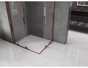 Mexen Velar Duo, sprchový kout s posuvnými dveřmi 100(dveře) x 90(dveře) cm, 8mm čiré sklo, růžové zlato profil, 871-100-090-02-60