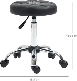 Vinsetto Roll Stool Výškově nastavitelná otočná pracovní stolička černá Ø35,5 cm, umělá kůže pro kancelář a salon 51-67 cm | Aosom.de