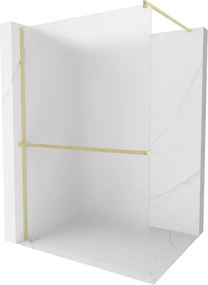 Mexen Kioto+, sprchová zástěna Walk-In s poličkou a věšákem 90 x 200 cm, 8mm sklo námraza, zlatý matný profil, 800-090-121-55-30