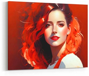 Obraz dívka s červenými vlasy na červeném pozadí