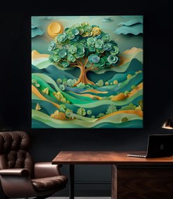 Obraz na plátně - Strom života Papírová krajina FeelHappy.cz Velikost obrazu: 140 x 140 cm