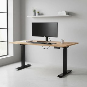 Výškově nastavitelný stůl OfficeTech D, 120 x 80 cm, černá podnož, dub kraft