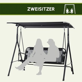 Outsunny 2-místné Hollywoodské houpací křeslo do exteriéru, UV-odolné, vysoce kvalitní kovová konstrukce, nastavitelný sklon, černé