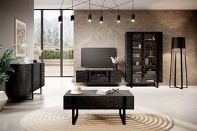 Závěsný TV stolek Verica 150 cm s výklenkem - charcoal / černé úchytky