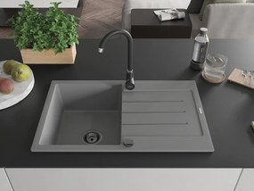 Mexen Bruno, granitový dřez 795x495x200 mm, 1-komorový, šedá s černým sifonem, 6513791010-71-B
