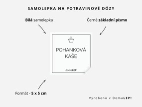 POHANKOVÁ KAŠE - omyvatelná samolepka na dózu, výběr rozměrů Ø 5 cm / 5 x 5 cm / 6 x 8 cm | DomaLEP tvar: ČTVEREC, barva: BÍLÁ - ČERNÉ písmo, velikost: š. 5 cm x v. 5 cm - základní písmo