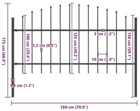vidaXL Marketos Zahradní plot Woerden s kopím nahoře ocelový 170 x 125 cm černý