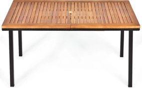 Costway Zahradní stůl s otvorem na slunečník akátové dřevo – 140 × 75 × 76 cm