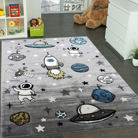 BE Dětský koberec Smart Kids 22924 GREY - šedý obdélníkový, vesmírný Rozměr: 140x190 cm