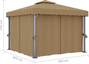 Altán se závěsy 3 x 3 m taupe hliník 3068557