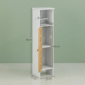 HOMCOM Koupelnová skříňka s držákem toaletního papíru a odnímatelnou tyčí 3 úrovně + držák toaletního papíru, 21 š x 17 h x 78 v cm, bambus a bílá