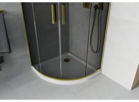 Mexen Rio půlkruhový sprchový kout 90 x 90 cm, Grafitově černá, Zlatá + sprchová vanička Flat, Bílá - 863-090-090-50-40-4110G