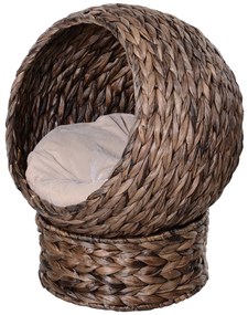 PawHut ratanový koš pro kočky útulná kočičí jeskyně z vodního hyacintu tmavě hnědá 50x42x60cm ideální do obývacího pokoje | Aosom.de