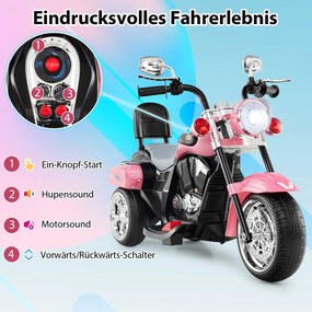 Costway 6 V Dětský elektromotocykl s nastavitelnými světlomety a zvukem Tříkolka