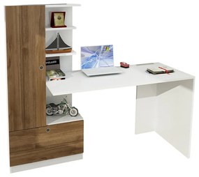 Hanah Home Počítačový stůl Domingos - White, Walnut, Bílá, Ořech