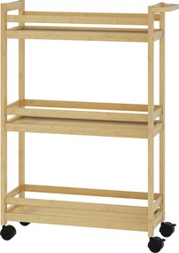 HOMCOM 3-vrstvý bambusový koupelnový regál na kolečkách do obývacího pokoje a kuchyně 55x20x75 cm přírodní