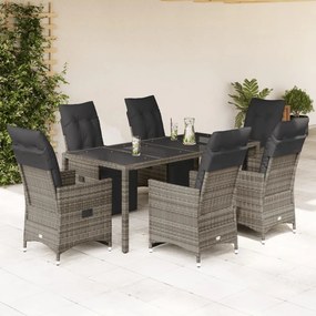 7dílný zahradní bistro set s poduškami šedý polyratan 3276897