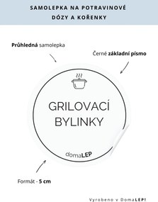 Samolepka na kořenky GRILOVACÍ BYLINKY průhledná 5 cm základní písmo