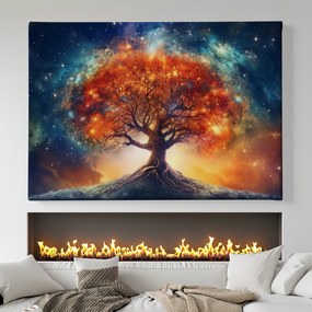 Obraz na plátně - Zářící strom života s vesmírem FeelHappy.cz Velikost obrazu: 120 x 80 cm