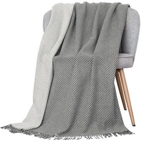 SCANquilt vlněný pléd LAMB SOFT diagonál šedosmetanová střední 130 x 200 cm