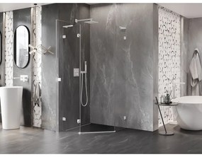 Mexen Lunar, L pětiúhelníkový sprchový kout naklápěcí doleva 80 x 80 cm, 8mm čiré sklo, bílý profil, 831L-080L-080P-20-00-L