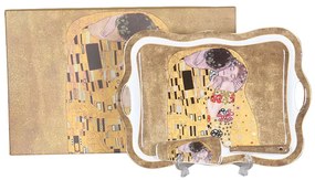 HOME ELEMENTS Talíř s náčiním na dort 35 cm, Klimt, Polibek zlatý