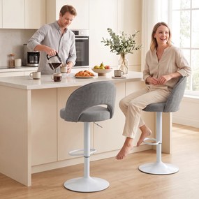 HOMCOM 2dílná sada barových židlí, výškově nastavitelné barové stoličky, polstrované sedadlo z chenille, otočné o 360°, šedá